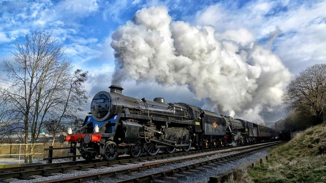 Картина на холсте 110x60 LinxOne "Поезд железная дорога дым" интерьерная для дома / на стену / на кухню / с подрамником