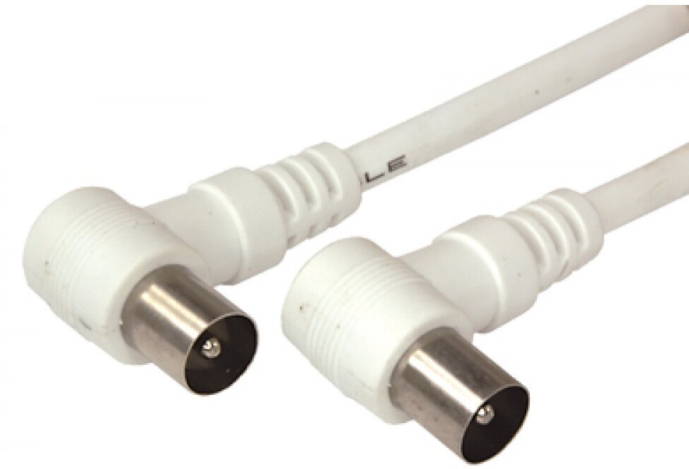 Шнур REXANT ТВ штекер - ТВ штекер, угловой, длина 1,5 метра, белый 18-0112, передачи аналоговых аудио