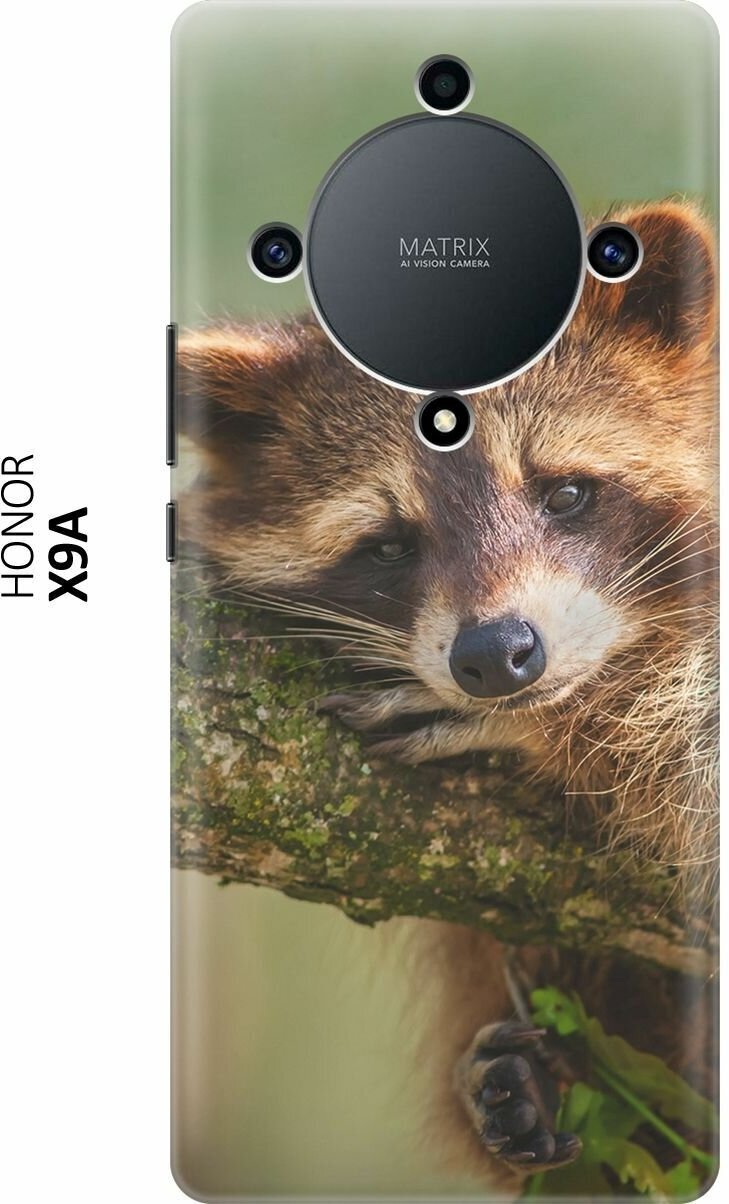 Силиконовый чехол на Honor X9a, Magic5 Lite, Хонор Х9А, Мэджик 5 Лайт с принтом "Задумчивый енот"