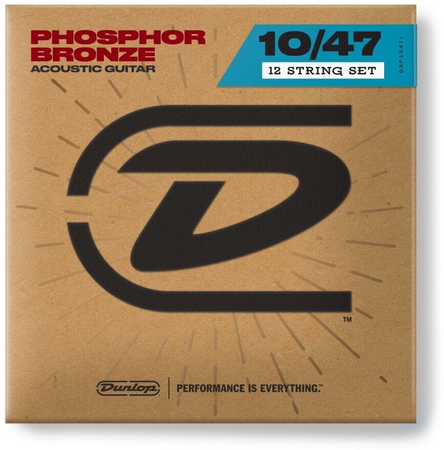 DAP1047J Комплект струн для 12-струнной акустической гитары, фосф. бронза, Light, 10-47, Dunlop