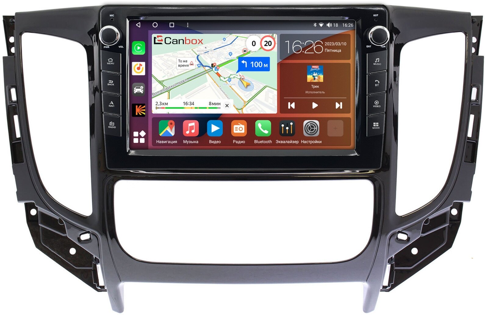 Штатная магнитола Canbox H-Line 7823-9-637 Mitsubishi L200 5, Pajero Sport 3, Montero Sport 3 2015-2019 (авто с МКПП, с климат-контролем, глянцевая) A