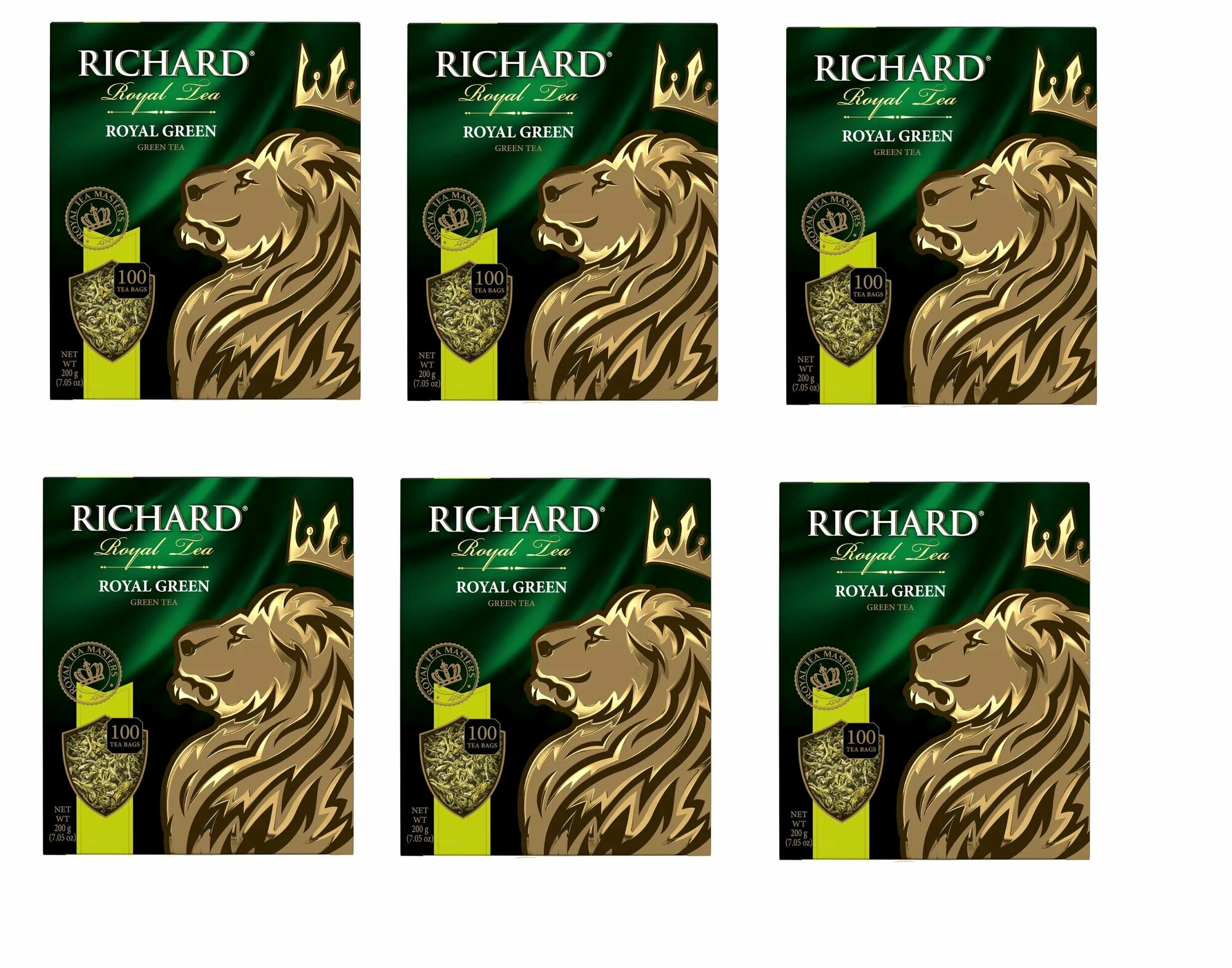 Чай зеленый "Richard Royal Green" Китайский 100 пакетиков 6 упаковок