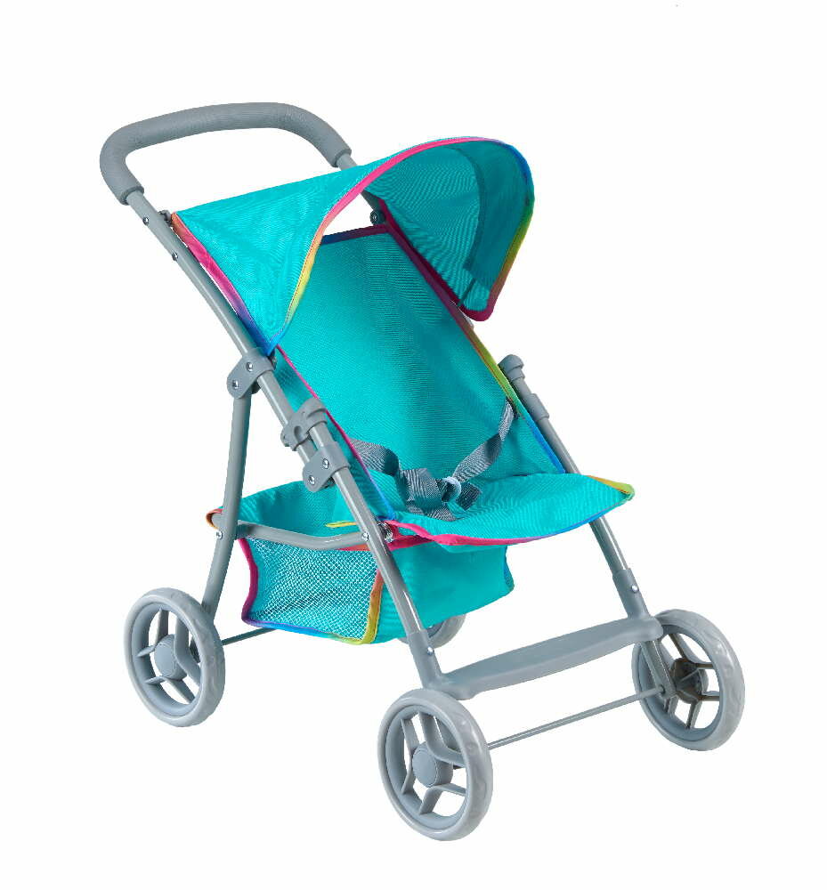 Коляска прогулочная для кукол бирюзовая с радужным кантом