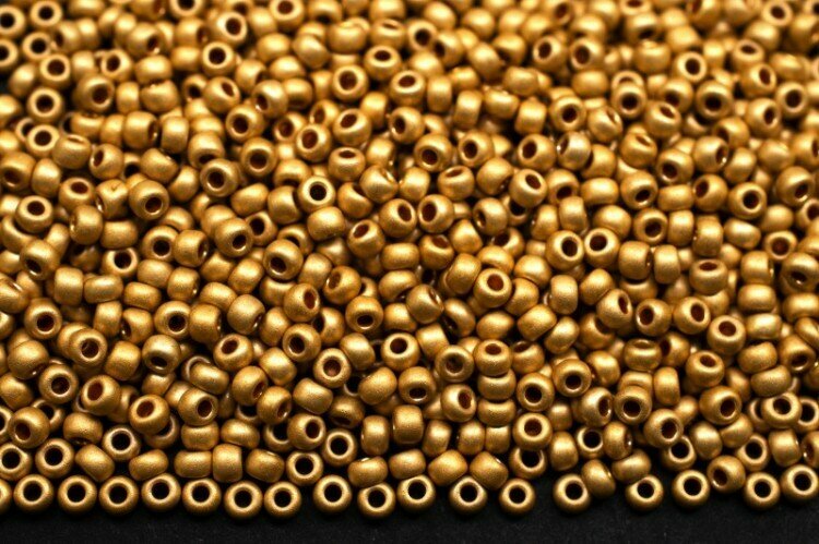 Бисер чешский PRECIOSA круглый 10/0 18581М матовый золотой металлик, 20 грамм