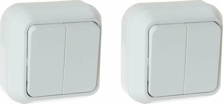 Выключатель Makel двухклавишный белый для открытой проводки (комплект из 2 шт)