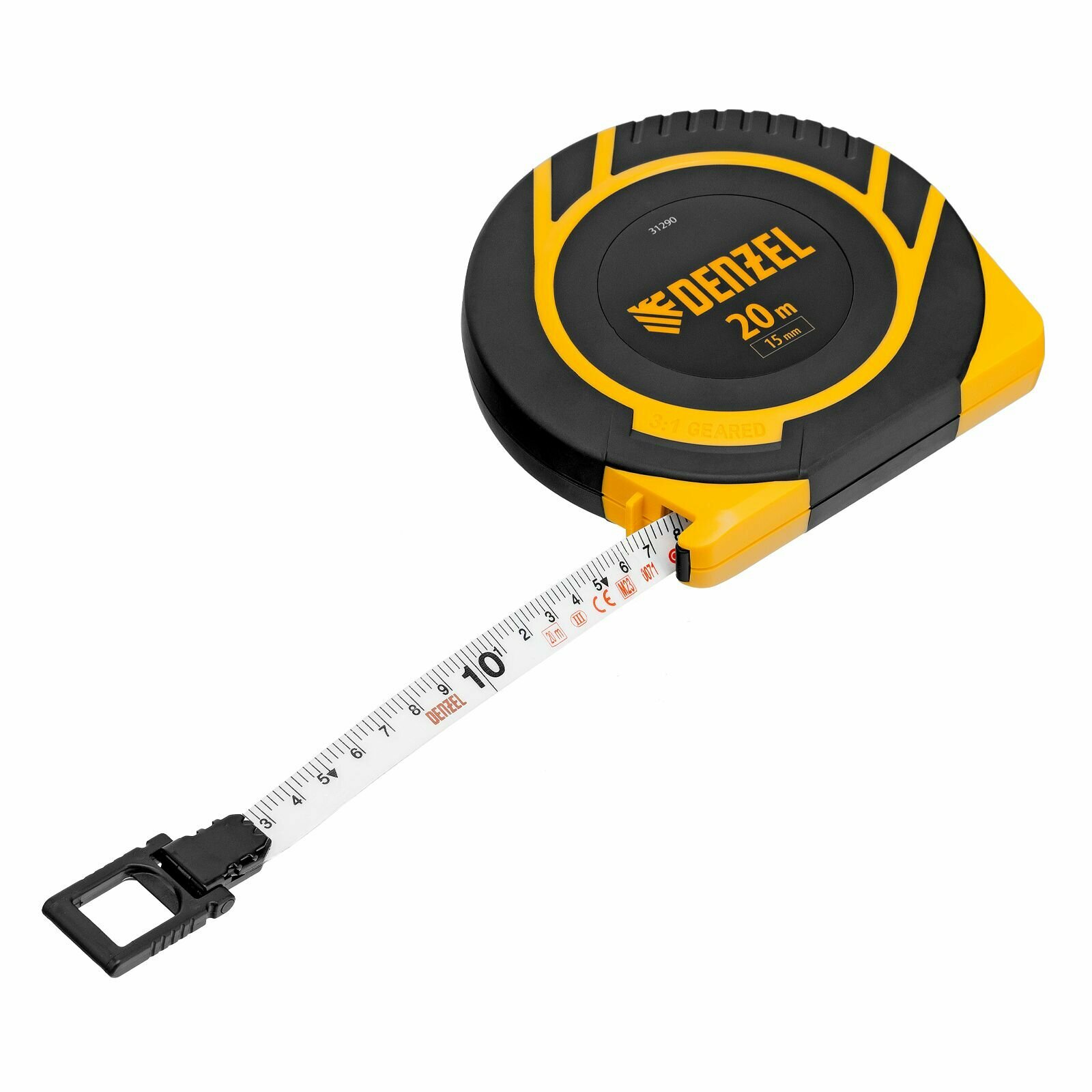 Рулетка геодезическая 20 м х 15 мм закрытый корпус фиберглассовая лента Denzel 31290