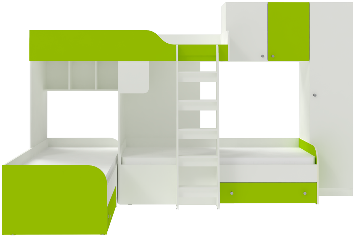 Кровать чердак Трио 2 Белый Лайм