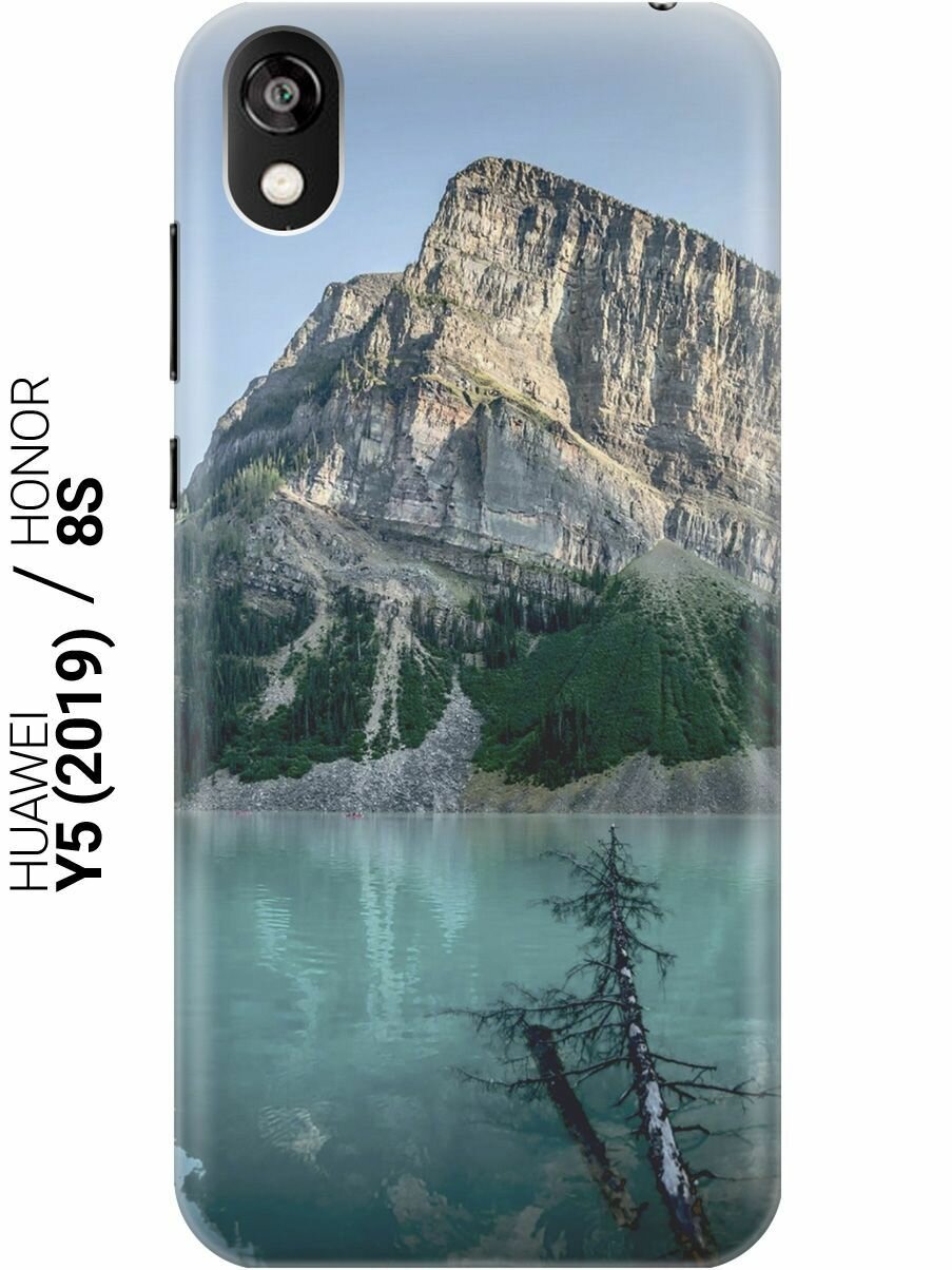 Силиконовый чехол на Honor 8S, Huawei Y5 (2019), Хуавей У5 2019, Хонор 8с с принтом "Дерево и горное озеро"