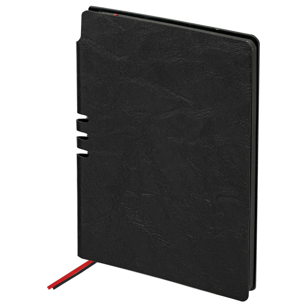 Блокнот А5 (140х200 мм), BRAUBERG "NEBRASKA", под кожу, 80 л, линия, черный, 113411, 1 шт