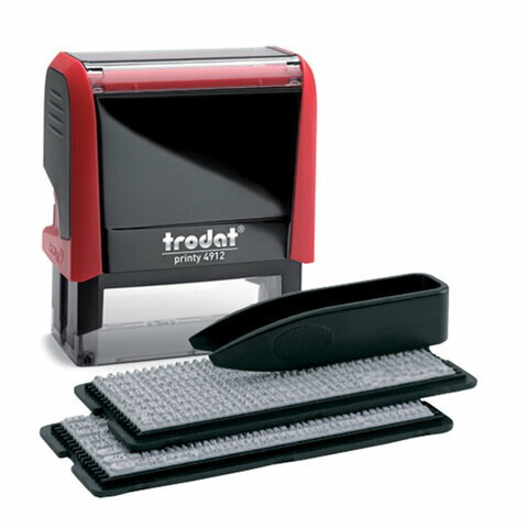 Штамп самонаборный 4-стр, 47х18 мм, синий, TRODAT 4912P4/DB, корпус красный, кассы В комплекте, 43218