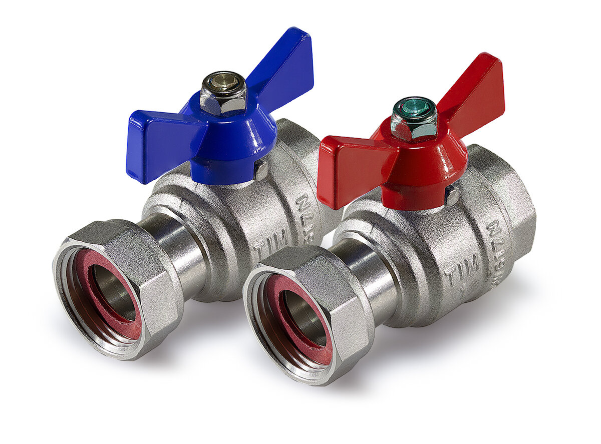 Кран шаровый 1 прямой с накидной гайкой TIM (пара) М328-4