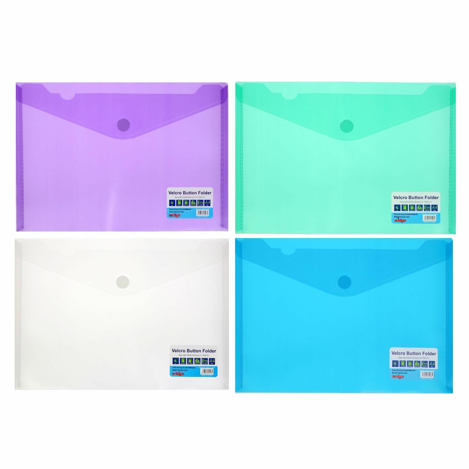 Папка на кнопке (липучке) А4, Набор папок на кнопке 4 шт горизонтальная