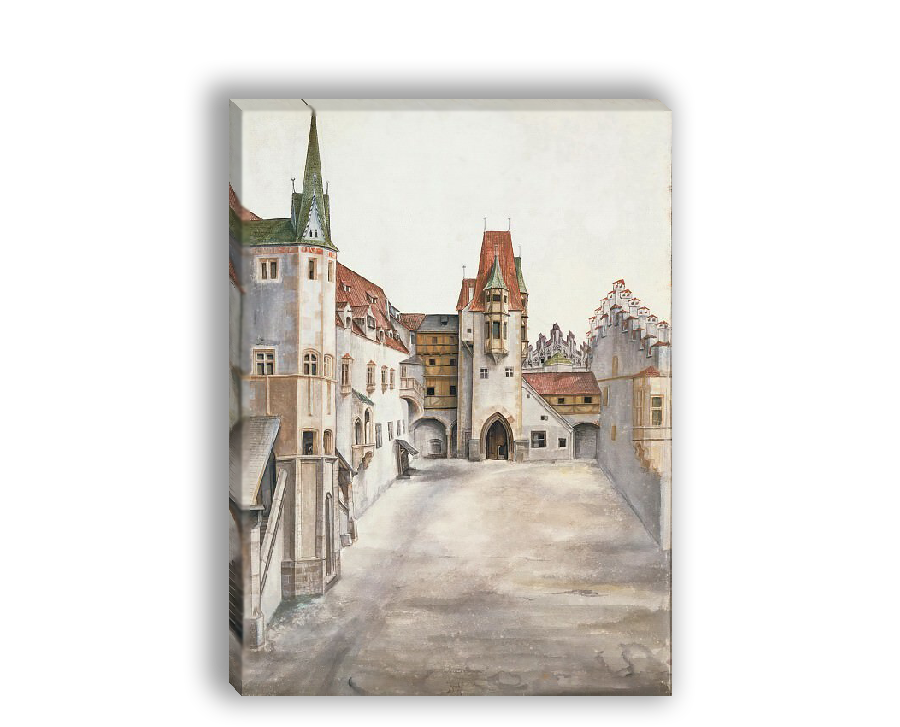 Картина для интерьера "Внутренний двор старого замка в Инсбруке в безоблачную погоду", художник Дюрер, Альбрехт, печать на холсте (30х41 см / на подрамнике)