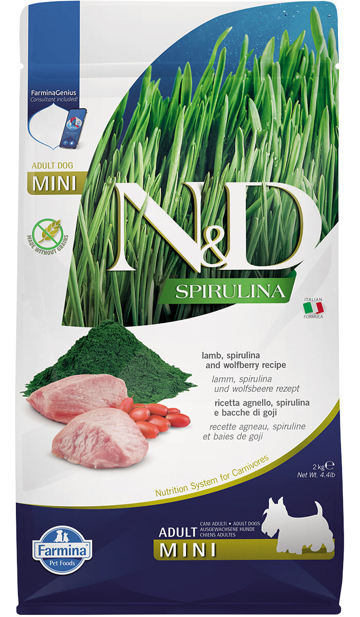 FARMINA DOG N&D GF SPIRULINA ADULT MINI LAMB&WOLFBERRY безз соб мал ягненок, яг годжи, спирулина 2 кг