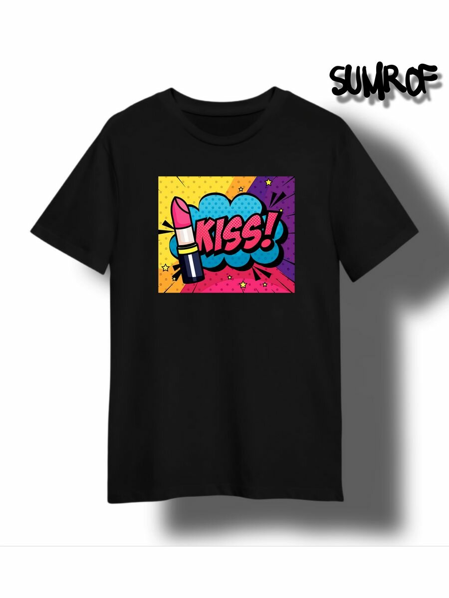 Футболка поп арт поцелуй помада