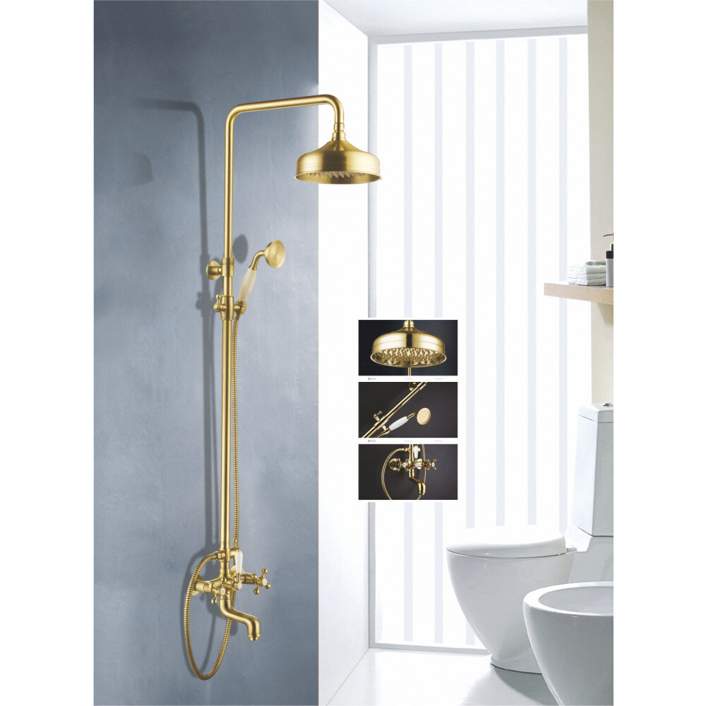 Душевая система Ganzer из латуни в ретро стиле с поворотным изливом 09061E Золото