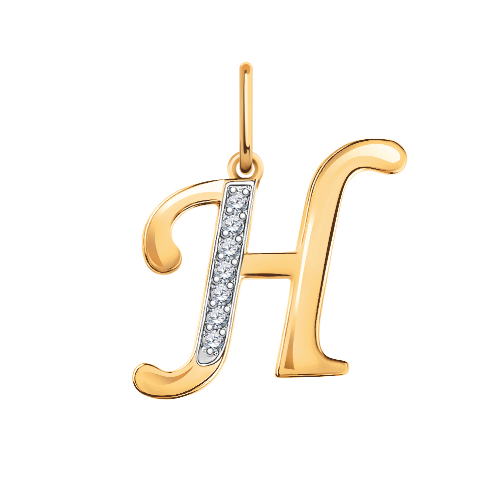 Подвеска, красное золото, 585 проба, фианит