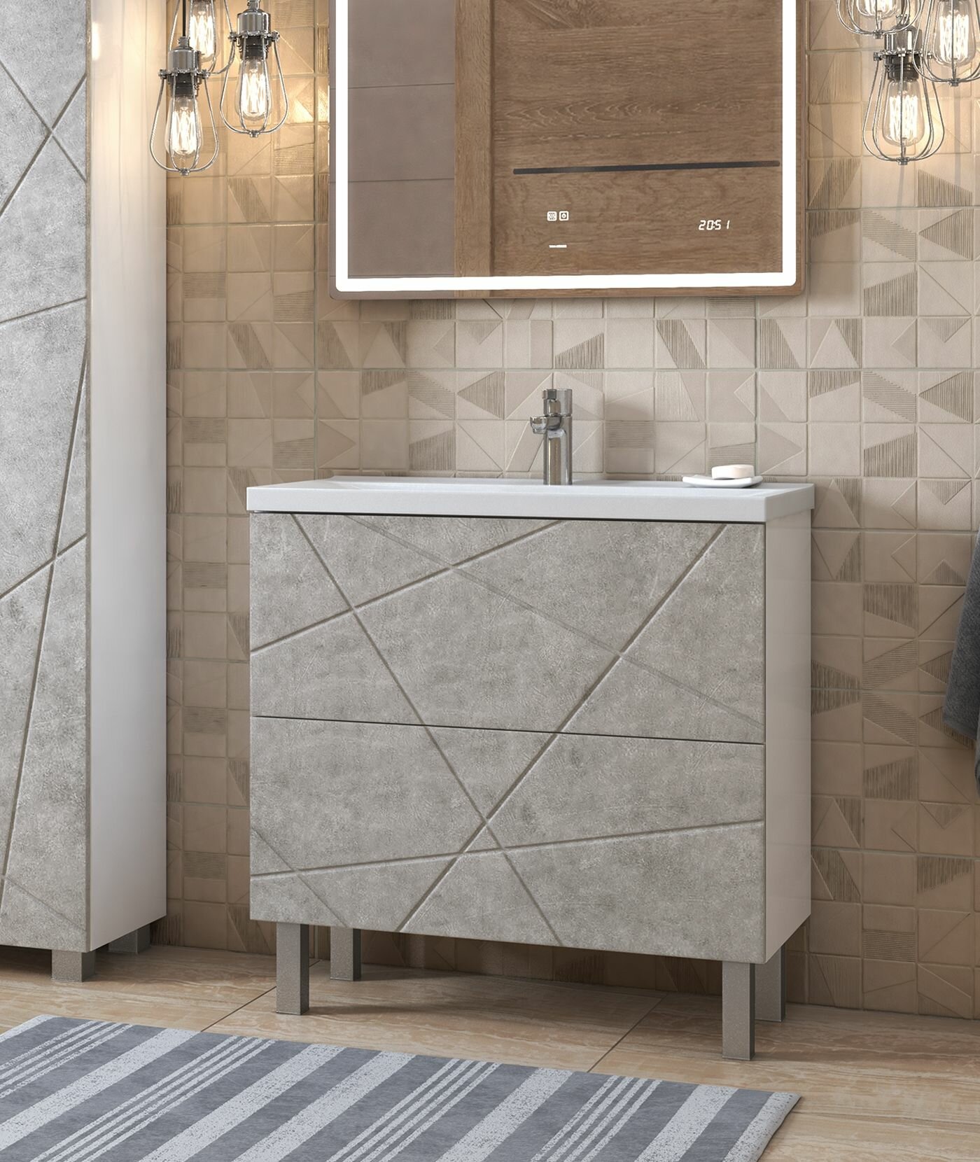 Тумба с раковиной VIGO Geometry 2-700, с ящиками, серая, 70x45x80см (под ум Фостер)