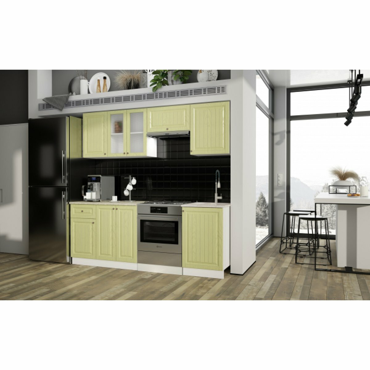 Кухня " Хозяюшка " 2,1 метра (Улучшенная фурнитура) цвет фасадов фисташка , ЛДСП, МДФ