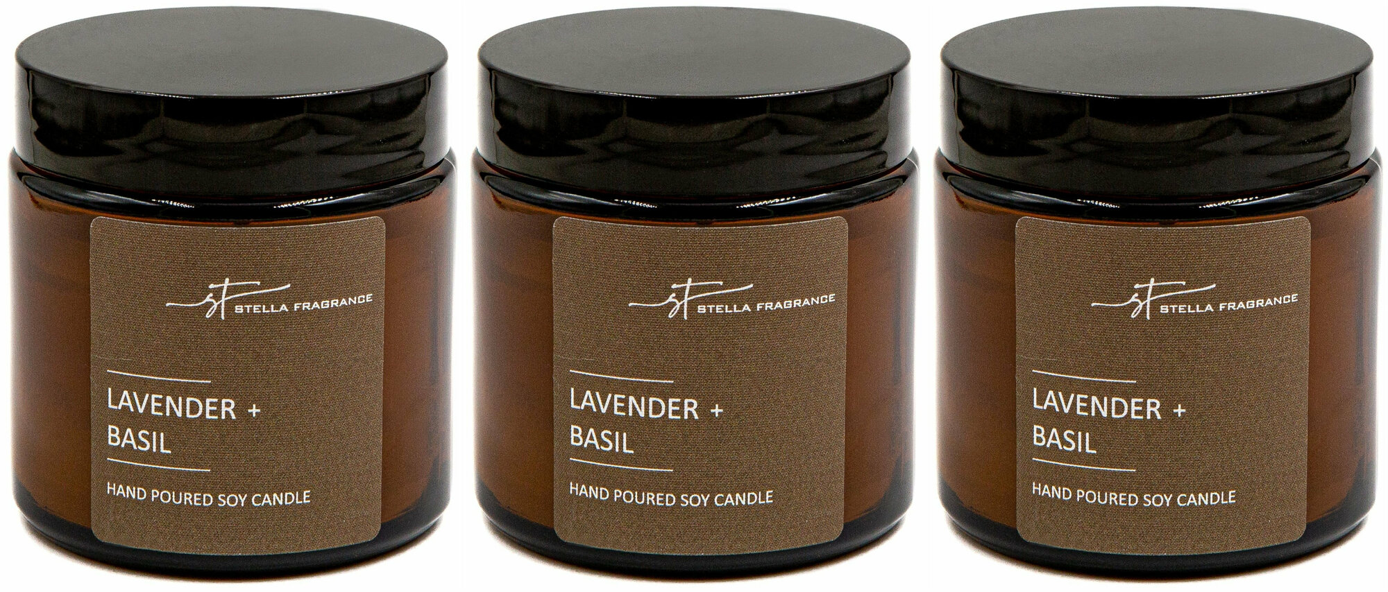 Свеча Stella Fragrance ароматическая в банке LAVENDER BASIL, лаванда и базилик, 90 г, 3 шт.