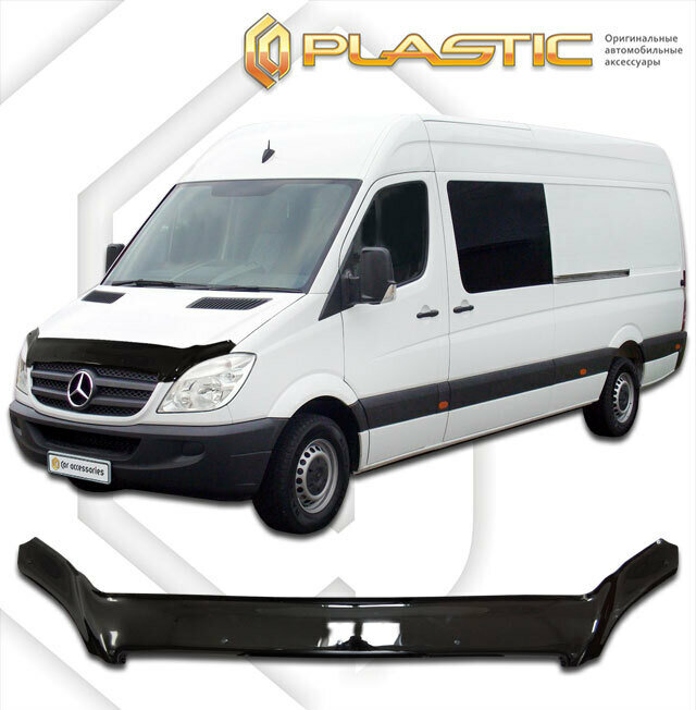Дефлектор капота для Mercedes-Benz Sprinter 2007-2013 Черный глянцевый СА Пластик