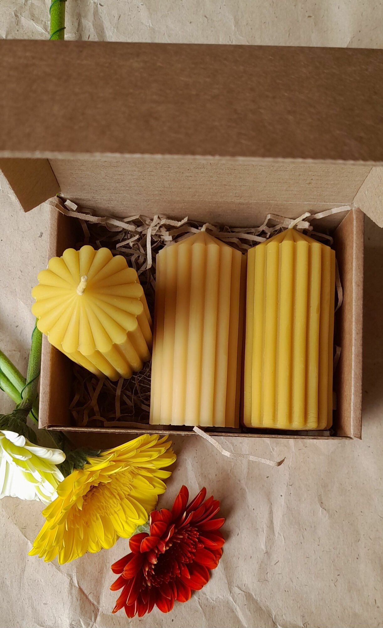 Набор восковых свечей "Малая рифленая", 100% пчелиный воск, 3 шт.