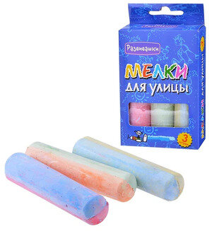 *МелкиДляАсфальта(Развивашки) Мелки Гигант Половинки [двухцветн;3штуки; с держателем] (Т2303)