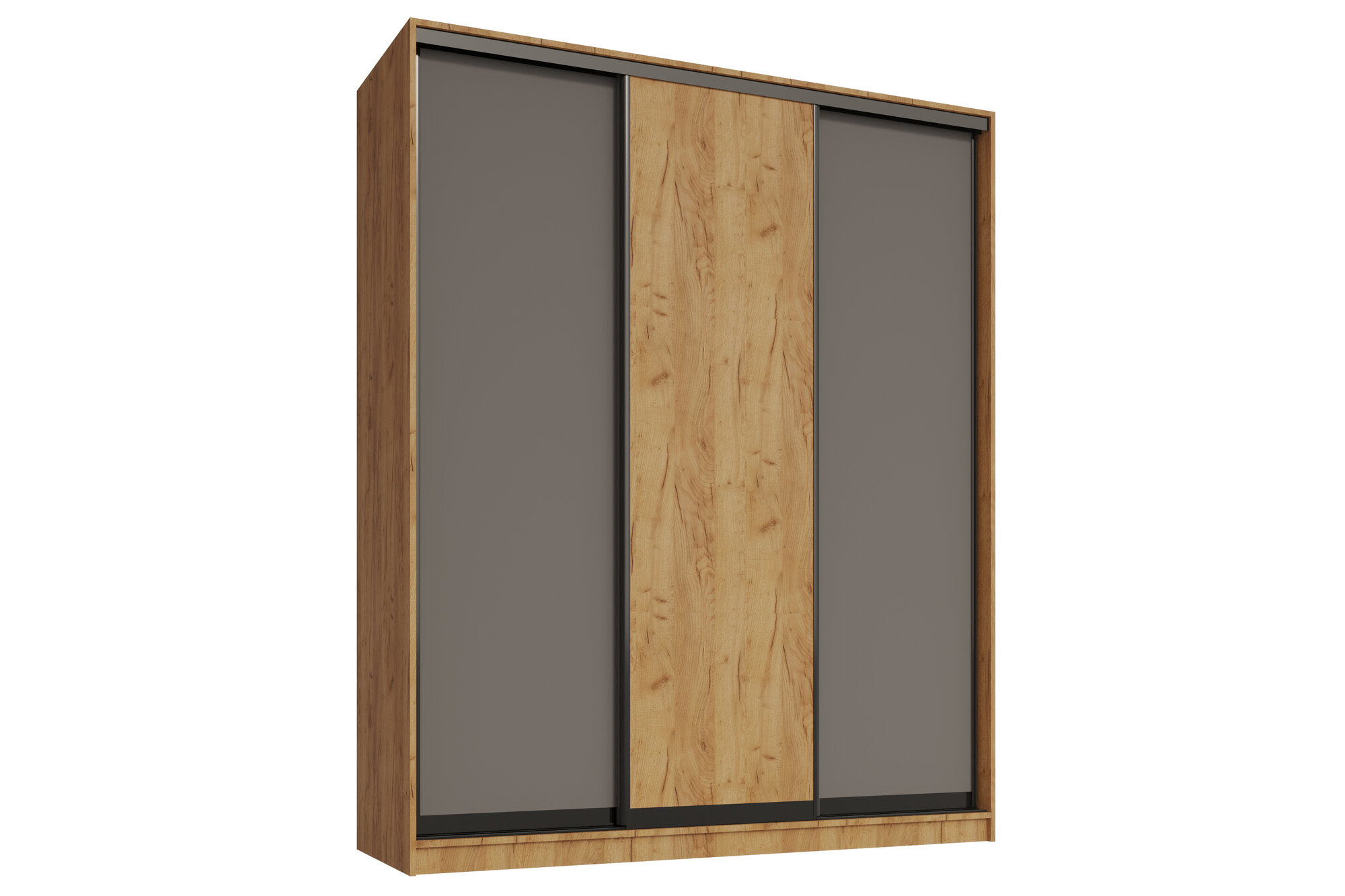 Шкаф купе для одежды Модена 3, МФ-Купе, 180х60х240, белье/платье, графит и дуб крафт золотой, профиль черный