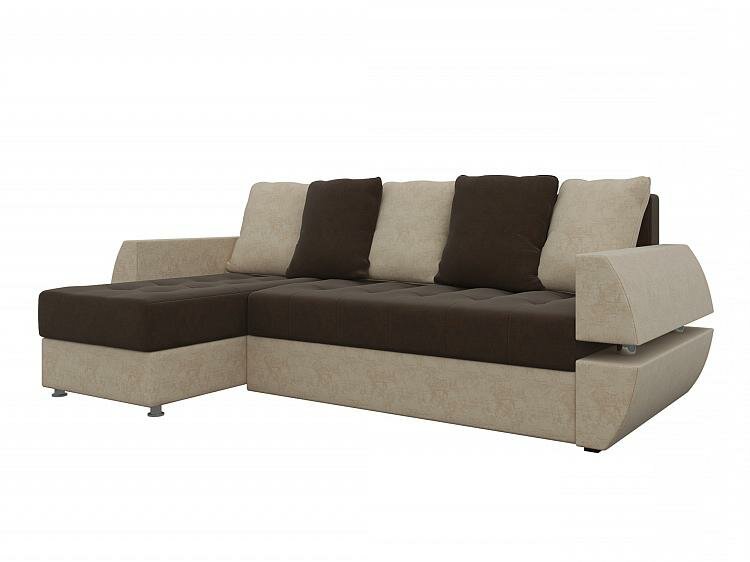 Угловой диван Персей Коричнево-Бежевый Левый, еврокнижка, 246х150х71 см, с ящиком для белья
