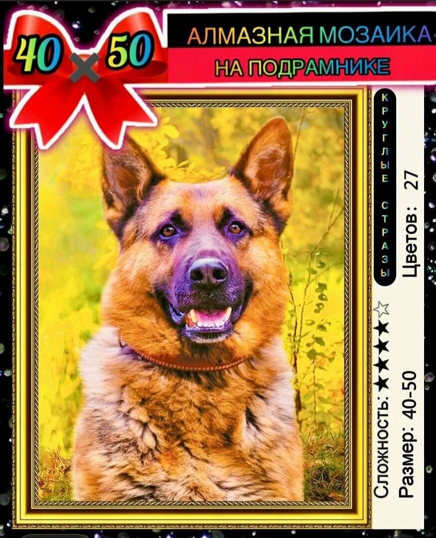Алмазная мозаика 40*50 на подрамнике немецкая овчарка, собака