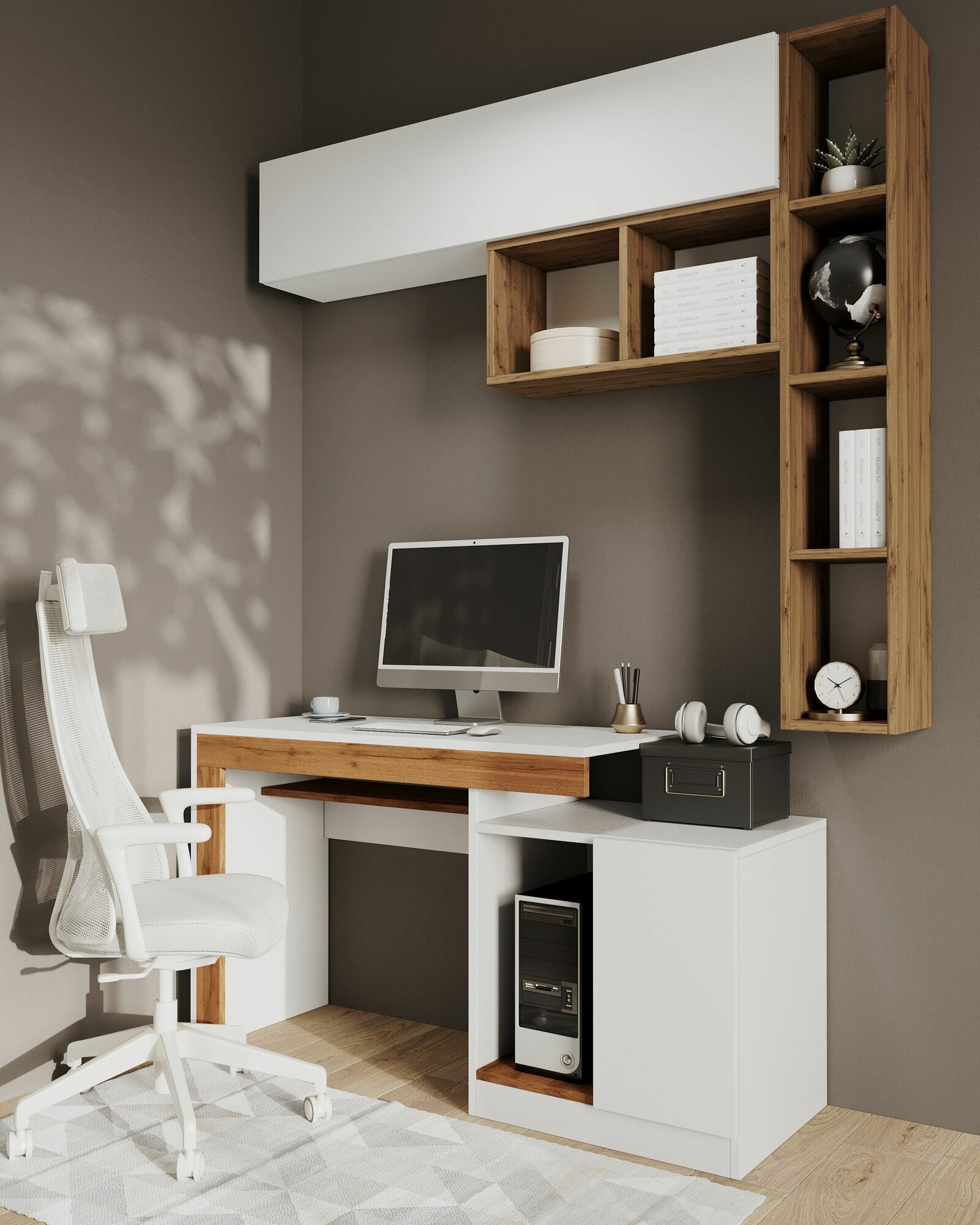 Комплект для кабинета Модена комплектация 2 белый / дуб вотан