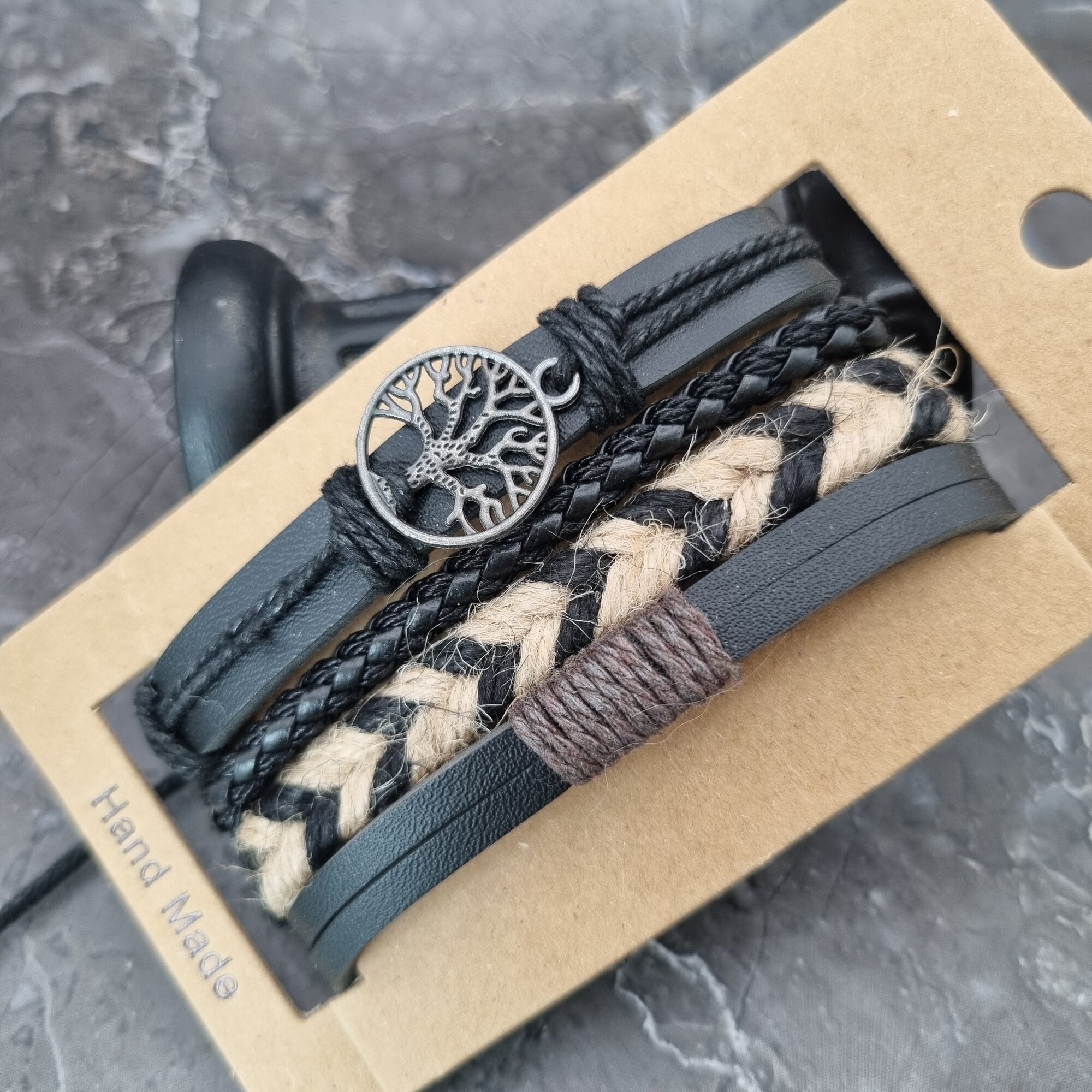 Набор браслетов, дерево, металл