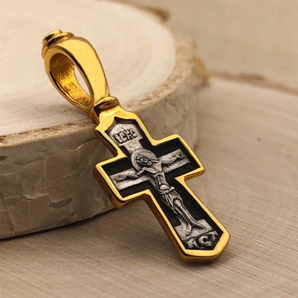 Крестик, серебро, 925 проба, оксидирование, золочение, чернение