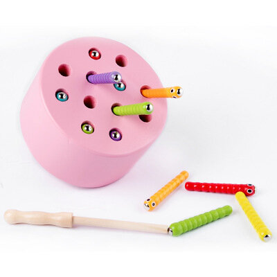 Игрушка "Ловля насекомых", для раннего образования, деревянная, магнитная, темно-розовая