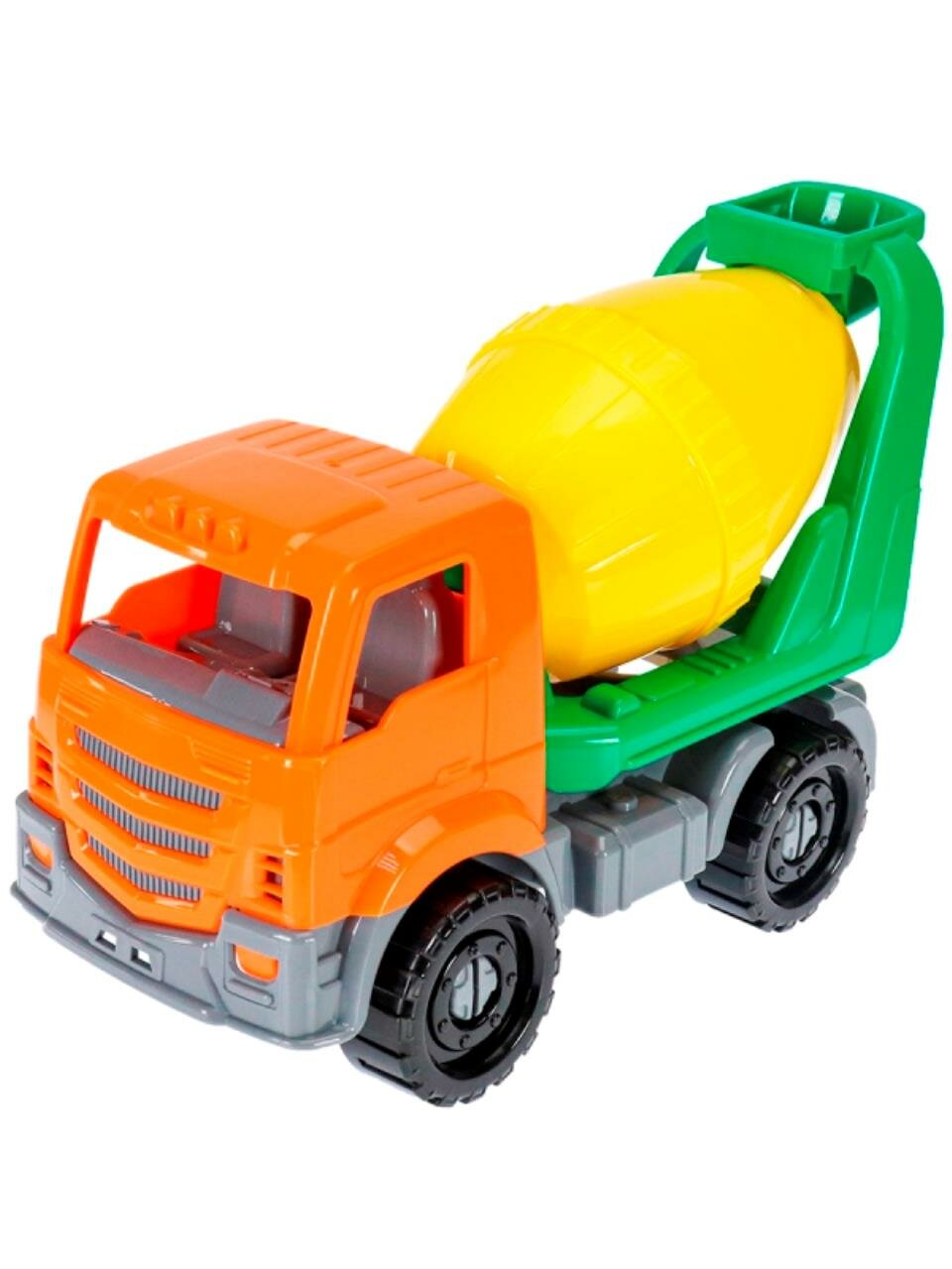 Бетоновоз Рыжий Кот Илья, строительный, пластик, оранжевый, желтый, зеленый, длина 22см