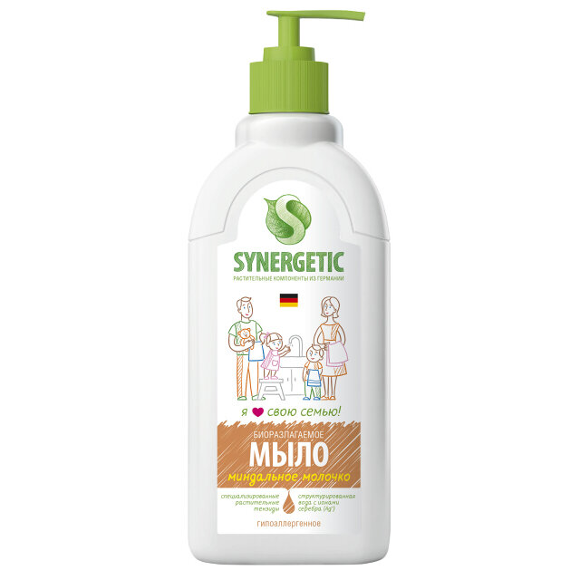 SYNERGETIC Жидкое мыло Миндальное молочко 500 мл бережное очищение и увлажнение кожи
