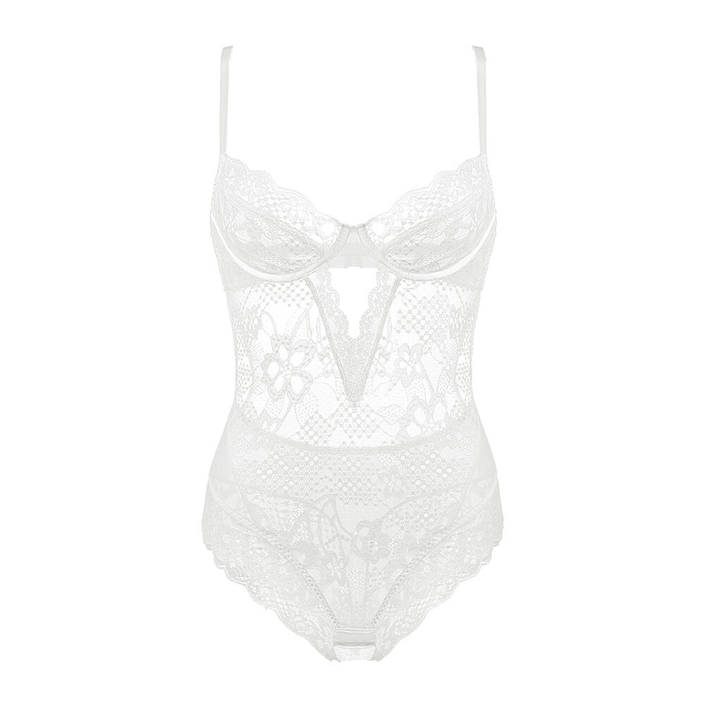Удобный и дышащий боди с бретелями, ультратонкое сексуальное кружевное белье для женщин с небольшой грудью. Белый.