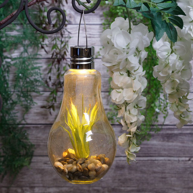 Подвесной светильник на солнечной батарее Лампочка Флора Solar 22 см с зелёным цветком, IP44, Kaemingk, 894737-1