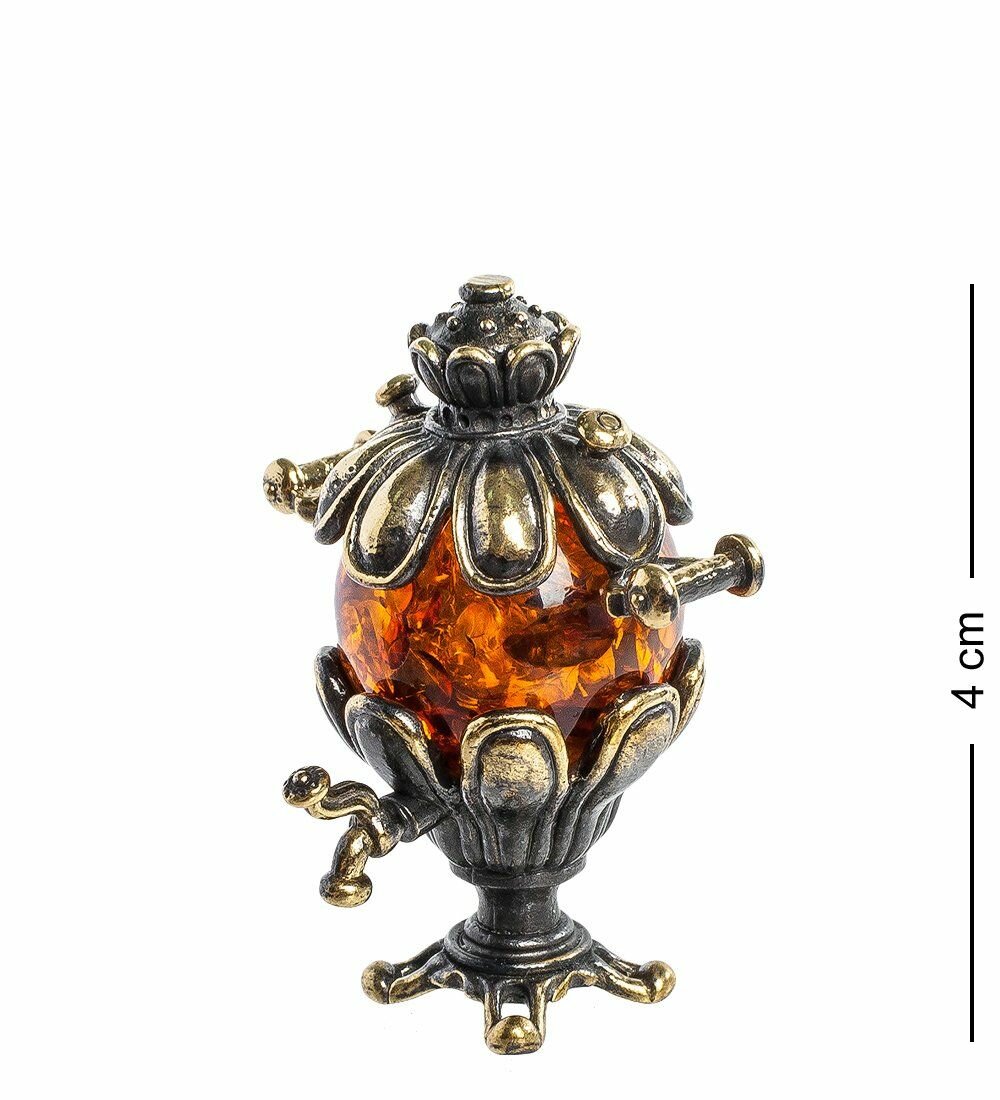 Фигурка 'Самовар ромашка' (латунь, янтарь)