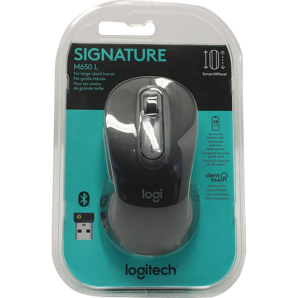 Мышь Logitech Signature M650 L, беспроводная, колесико прокрутки, графитовая