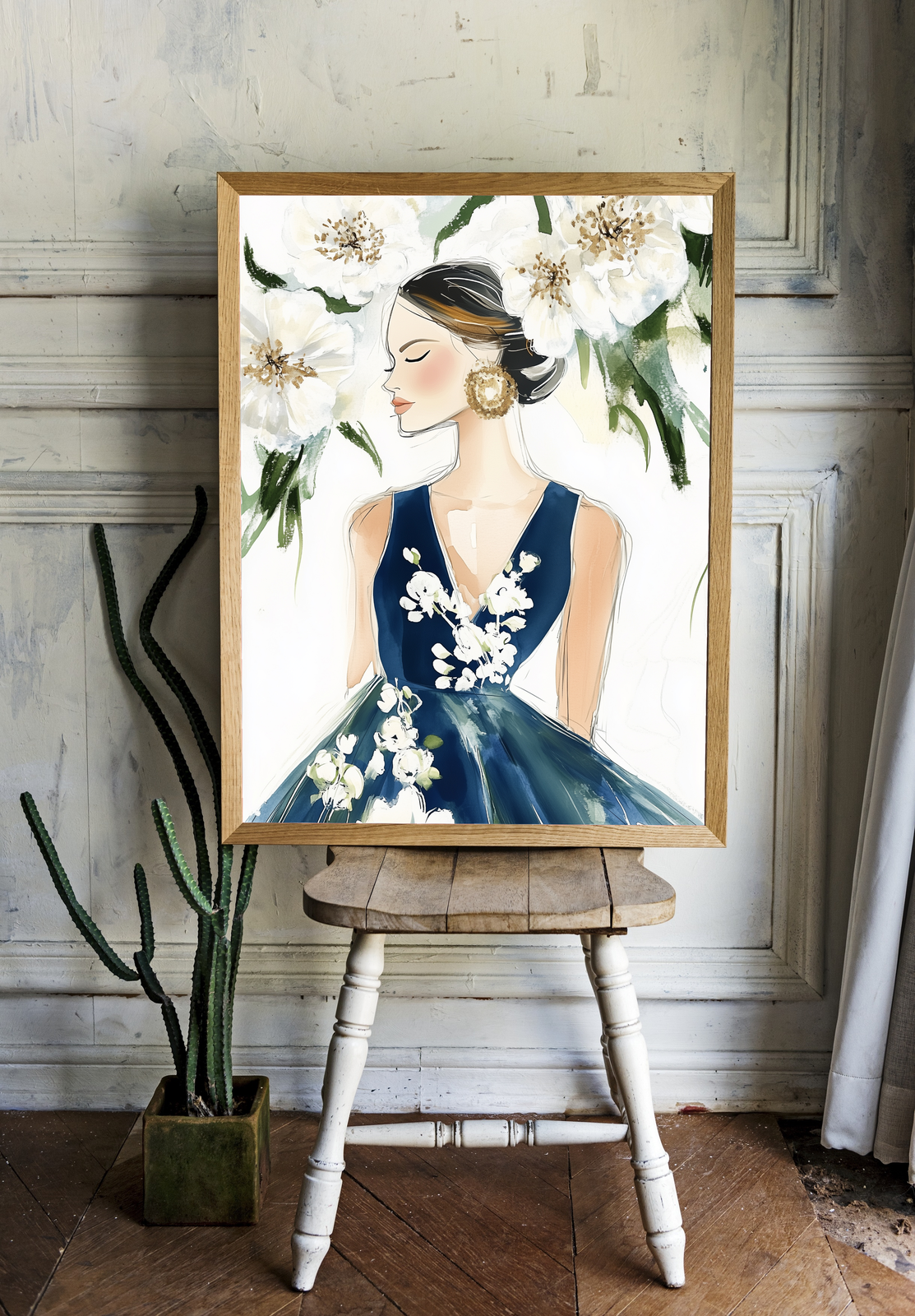 Постер "Нежный портрет девушки в голубом" 50x70 без рамы