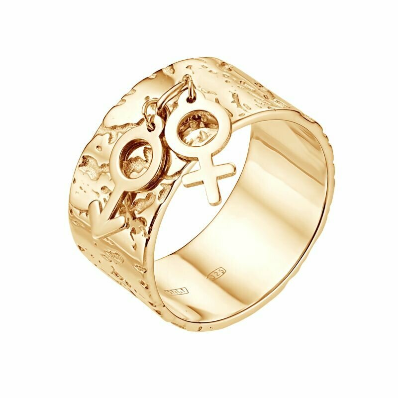 Кольцо тонкое, широкое, серебро, 925 проба, золочение