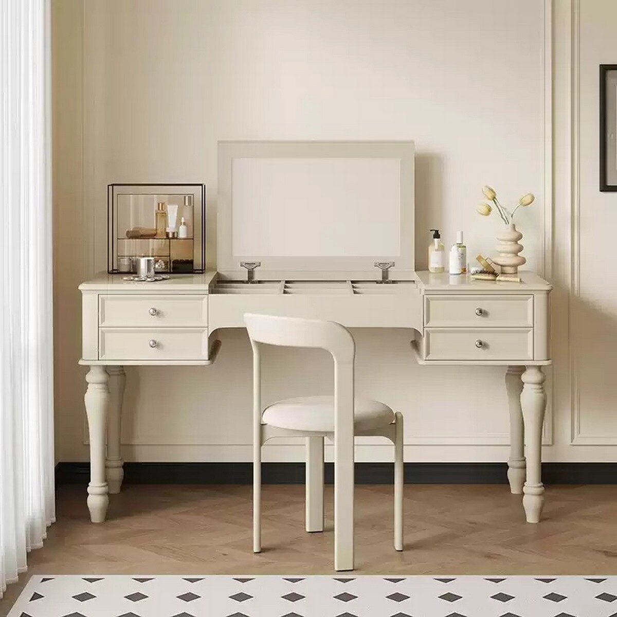 Туалетный столик Madelyn из массива дерева в классическом стиле (Стол 150 см + стул)