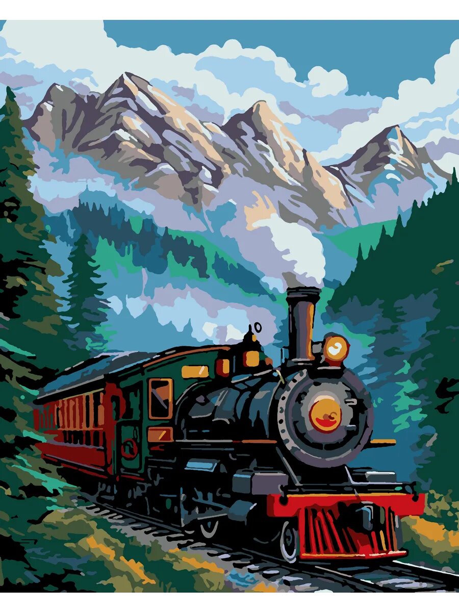 Картина по номерам Поезд 40х50 см на холсте с подрамником