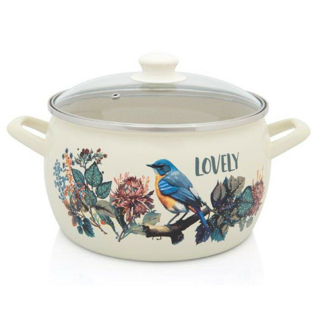 METROT кастрюля Певчая птичка 4,2 л 20 см эмалированная сталь с крышкой для кухни
