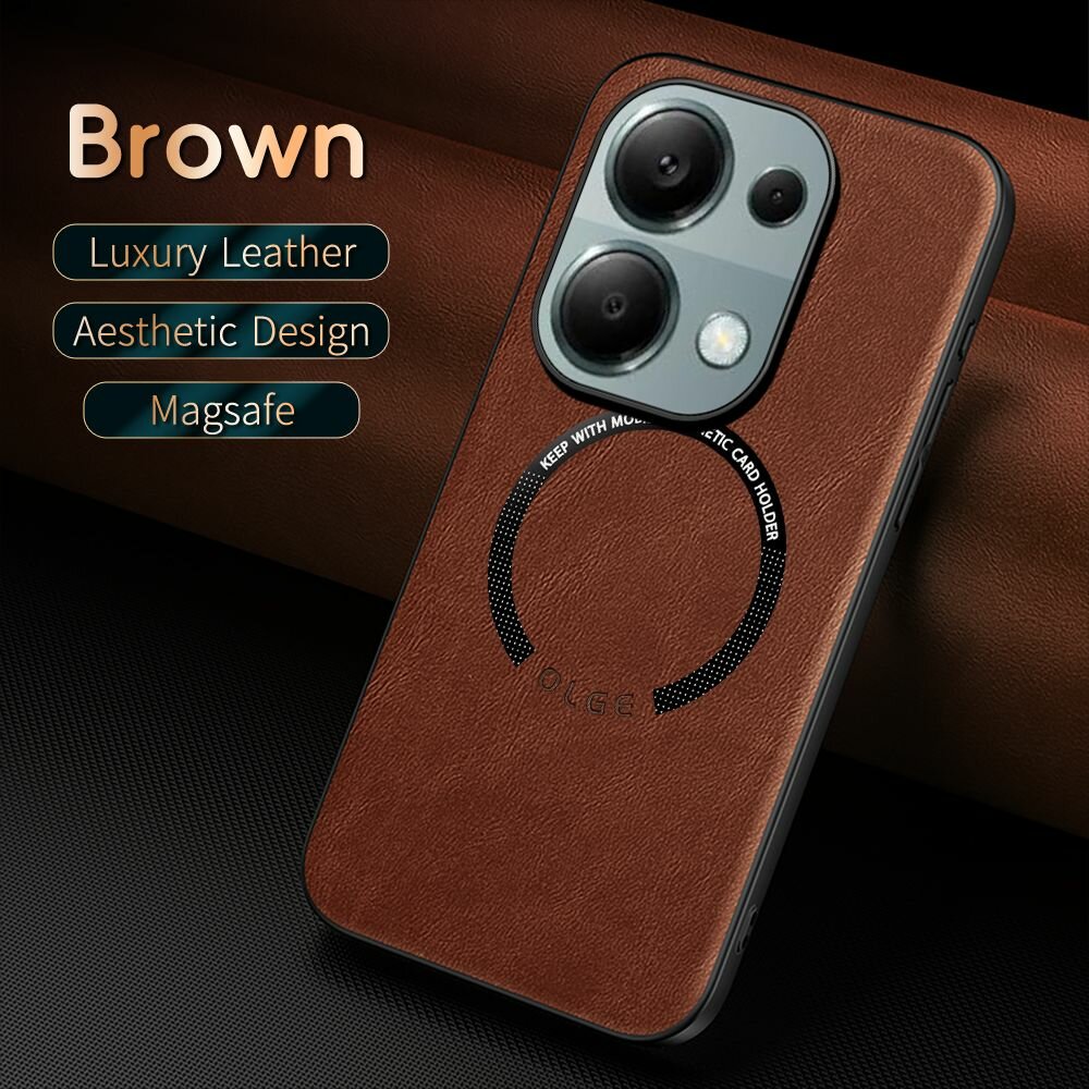 Роскошная кожаный MagSafe чехол для Xiaomi Redmi Note 13 Pro 4G /Poco M6 Pro 4G (Чехол на Редми Ноте 13 Про/Поко М6 Про)