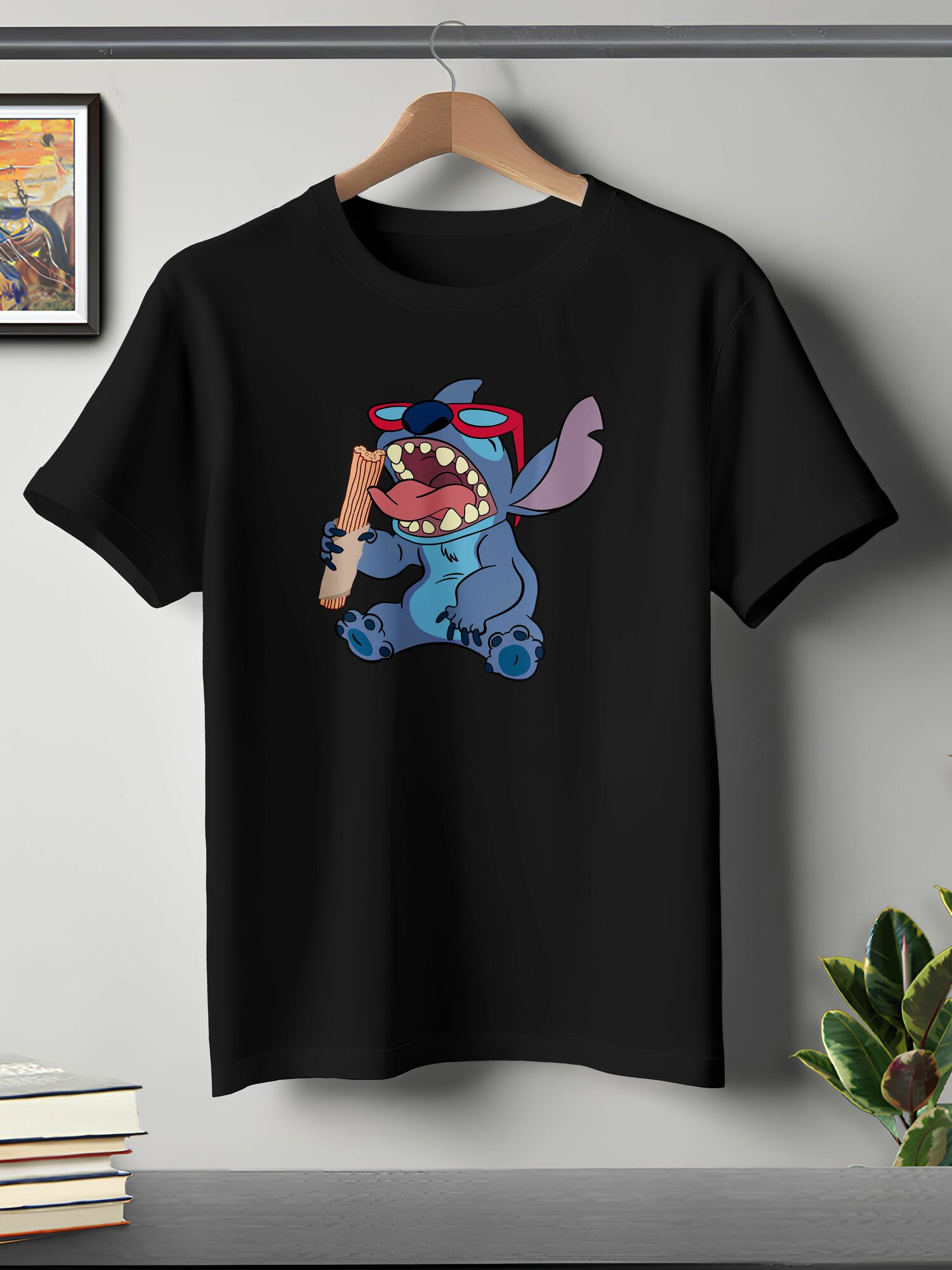 Футболка  Детская ONEQ 116 (6-7) размер с принтом Стич, черная