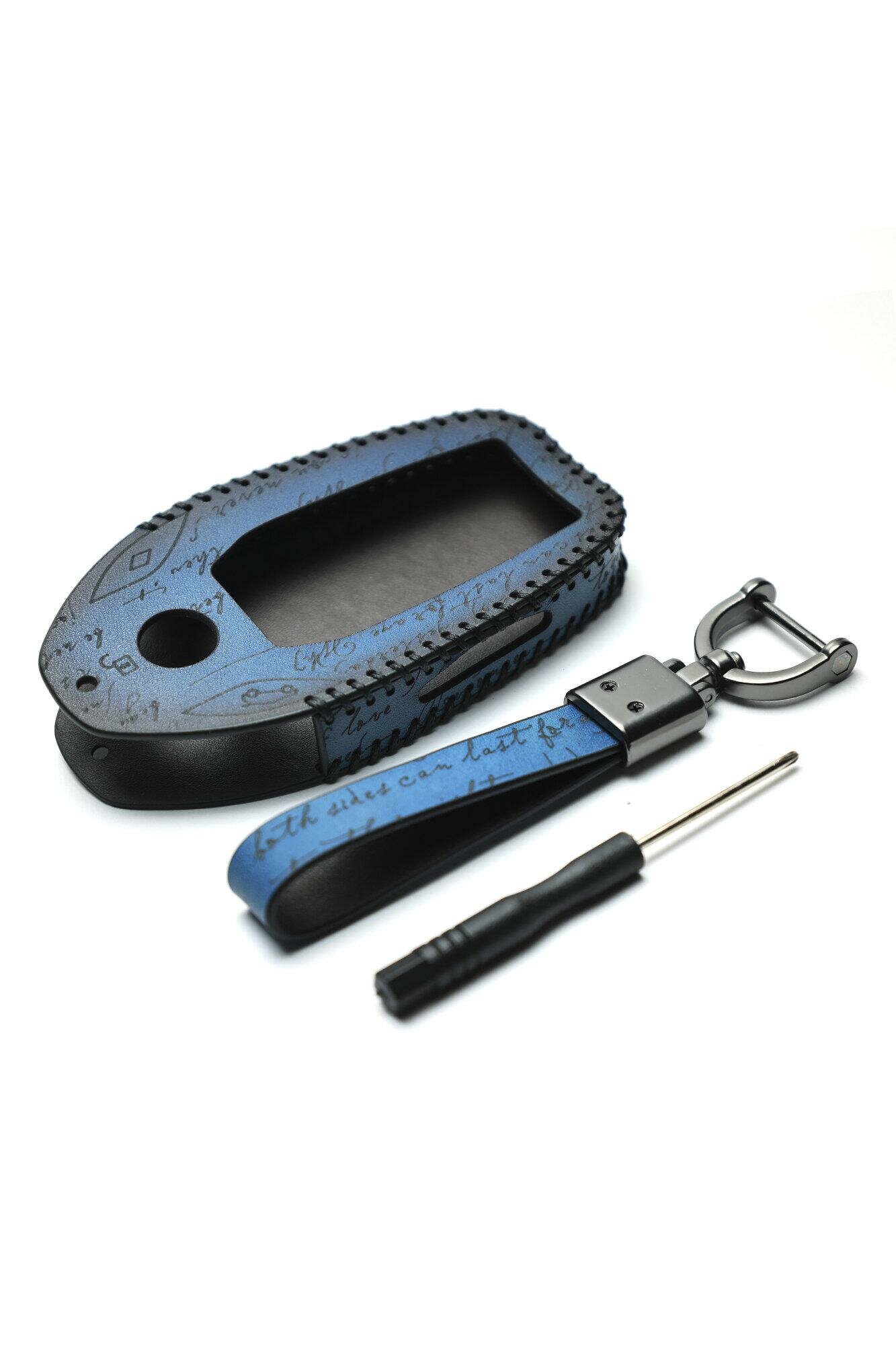 Чехол BGT для ключа BMW (БМВ) с сенсорным экраном, кожа, влагозащитный, ударопрочный, синий