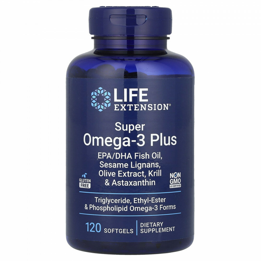 Life Extension, суперомега-3 плюс, 120 капсул