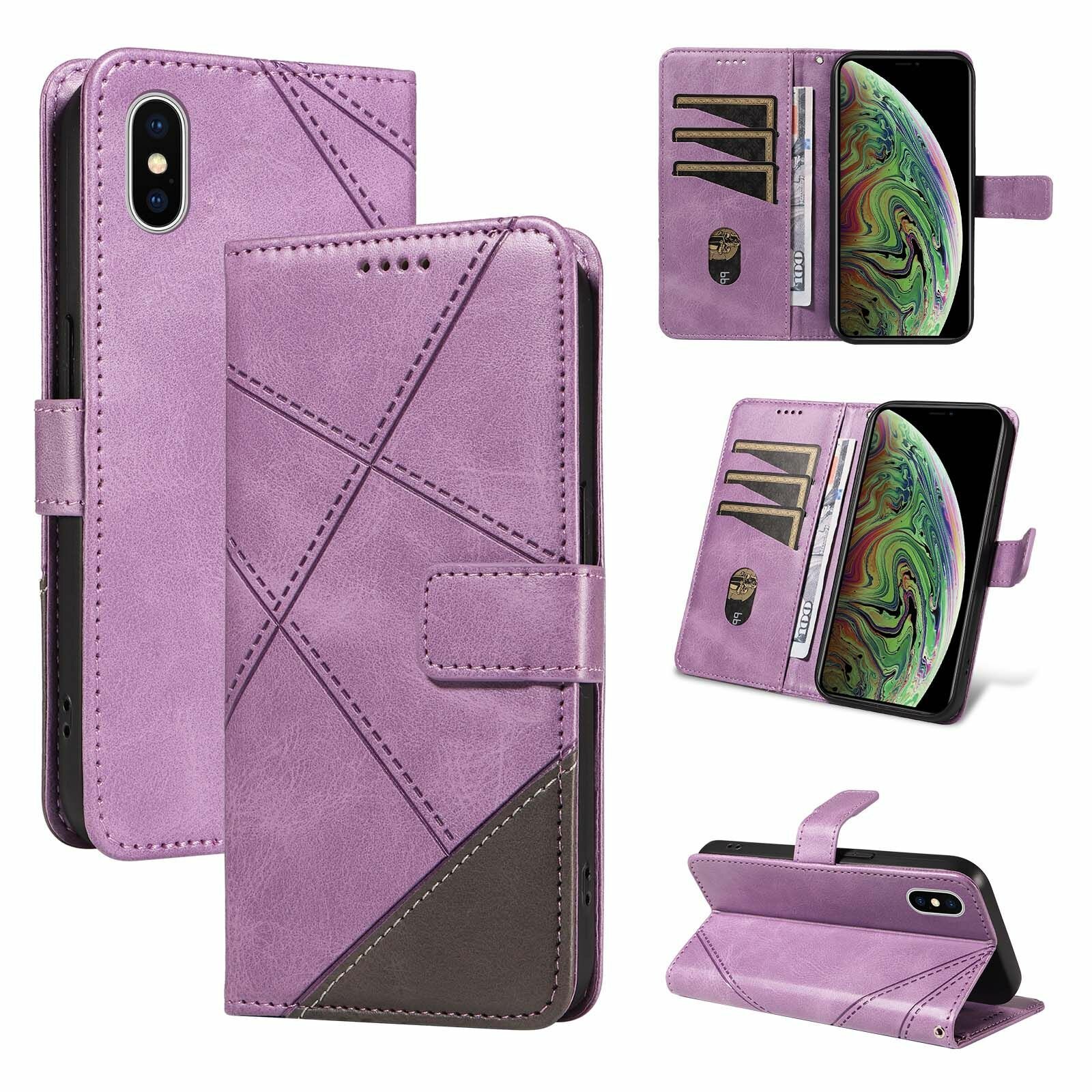 YIKATU Чехол книжка для Apple iPhone X / iPhone XS (Айфон Х / Айфон ХС) кожаный черный с магнитной застежкой, flip чехол с функцией подставки, С вытяжным шнуром